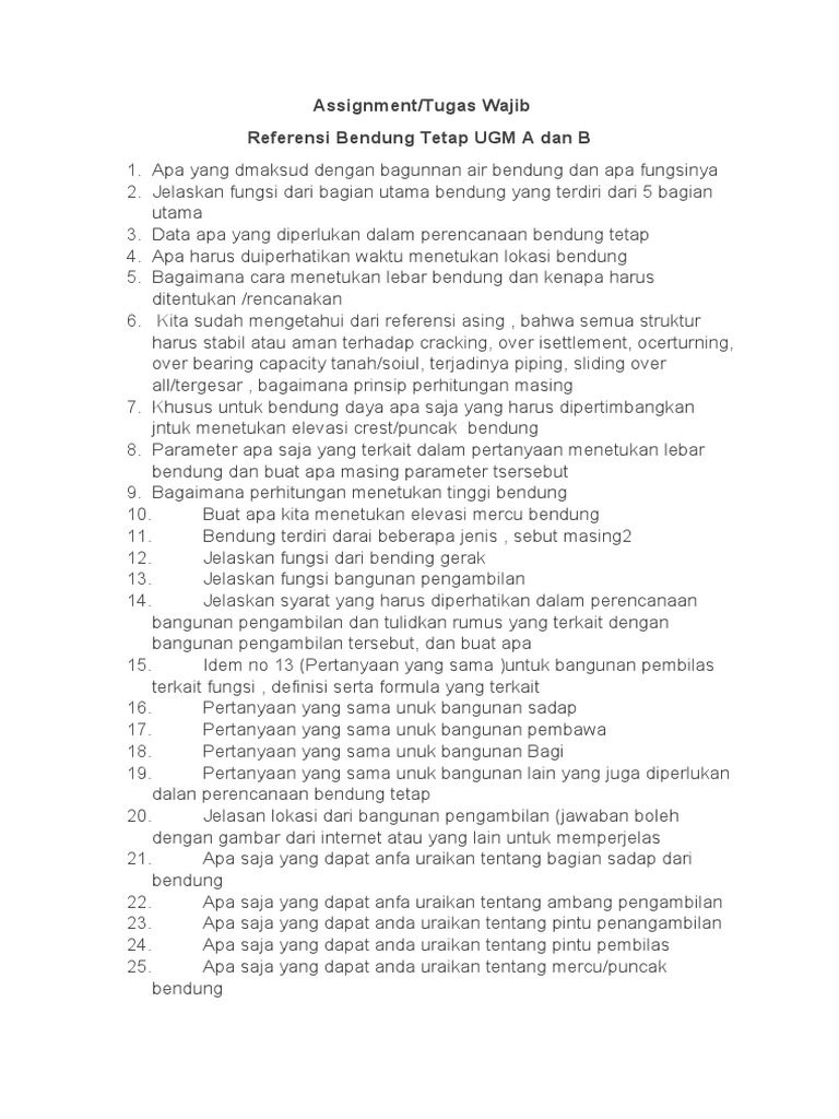 Assignment Bendung Tetap UGM A Dan B | PDF