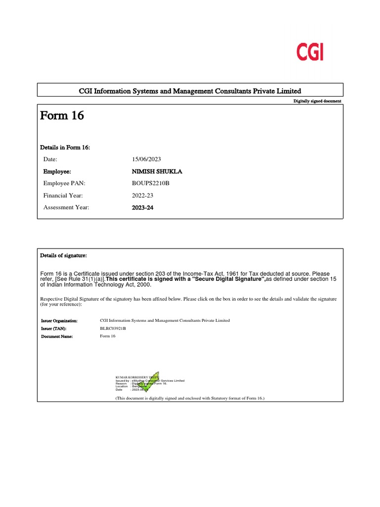 Form 16: CGI Information Systems and Management Consultants Private ...