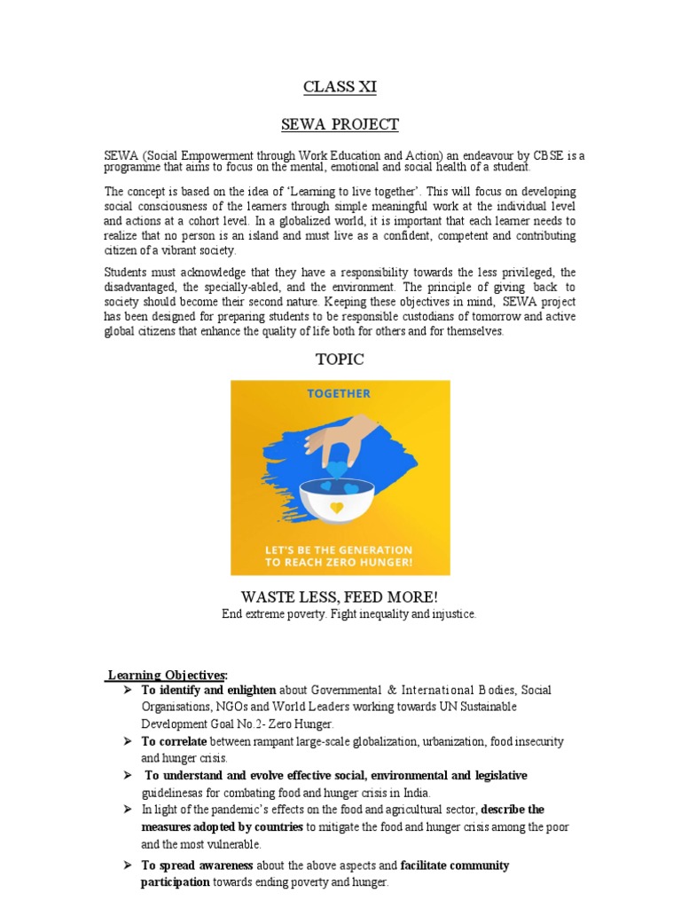 SEWA Project: Empowering Students | PDF | Hunger | Poverty