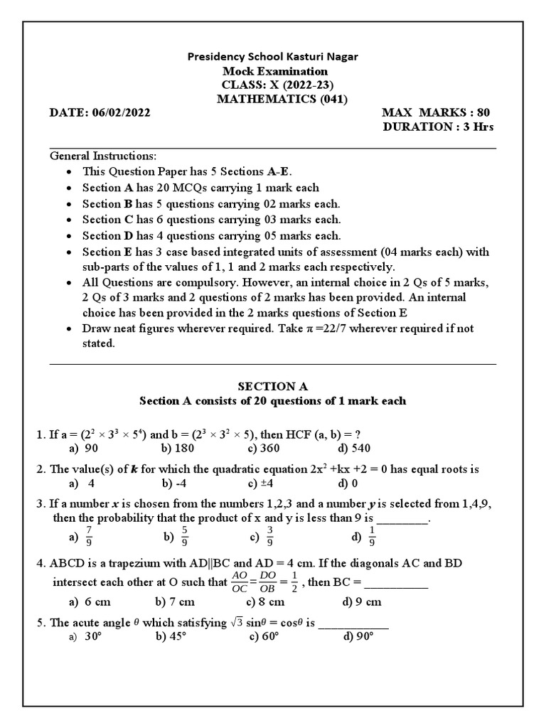 Grade 10 Math Mock Exam Paper | PDF | Sphere | Geometric Shapes