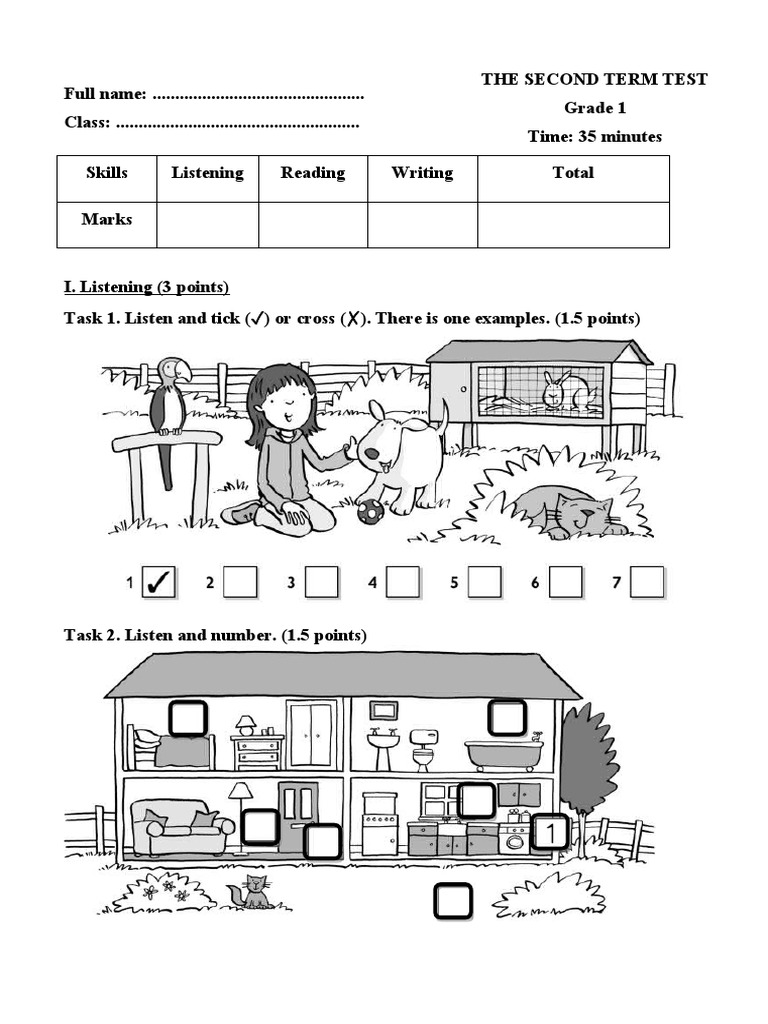 Grade 1 Second Term Test Guide | PDF