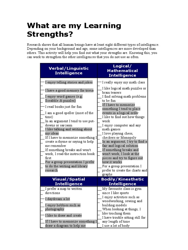 What Are My Learning Strengths | Download Free PDF | Intelligence ...