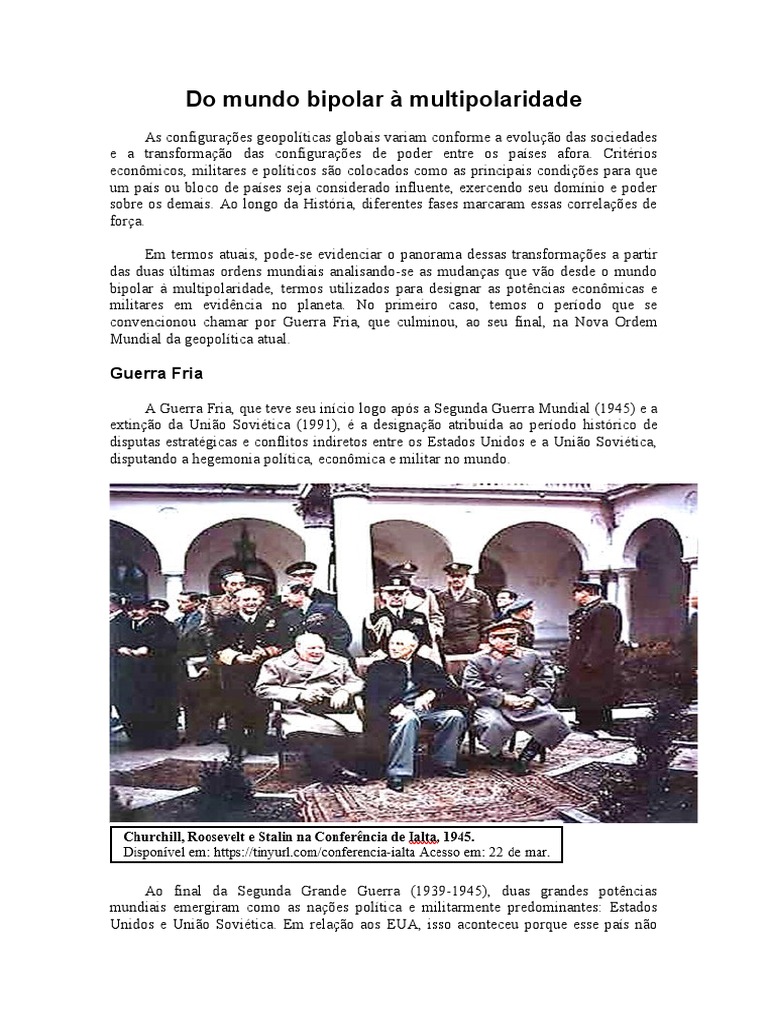 Da Bipolaridade à Multipolaridade Global | PDF | Guerra Fria | Política ...
