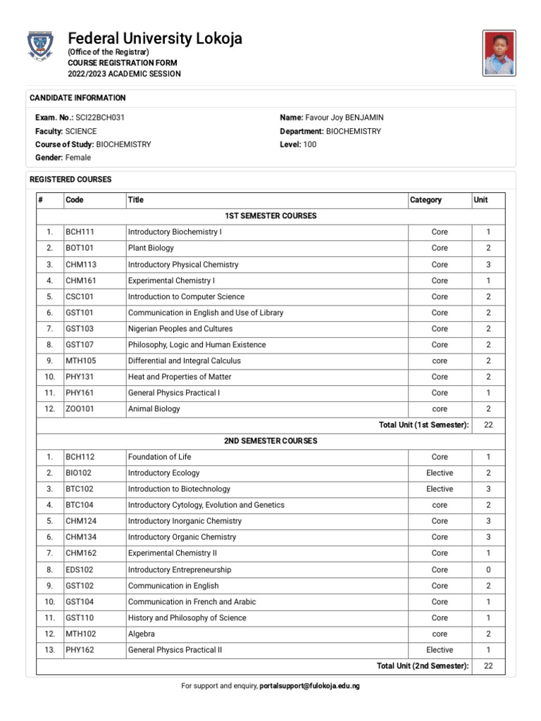Course Registration Form - FUL | PDF | Science