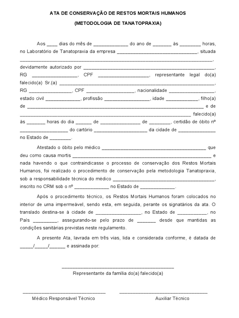 Ata de Conservação de Restos Mortais Humanos | PDF