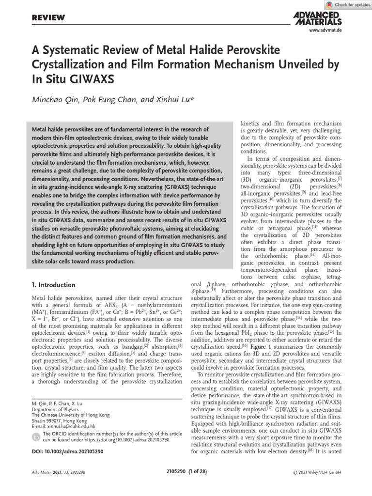 Perovskite Film Formation via GIWAXS | PDF | X Ray Crystallography ...