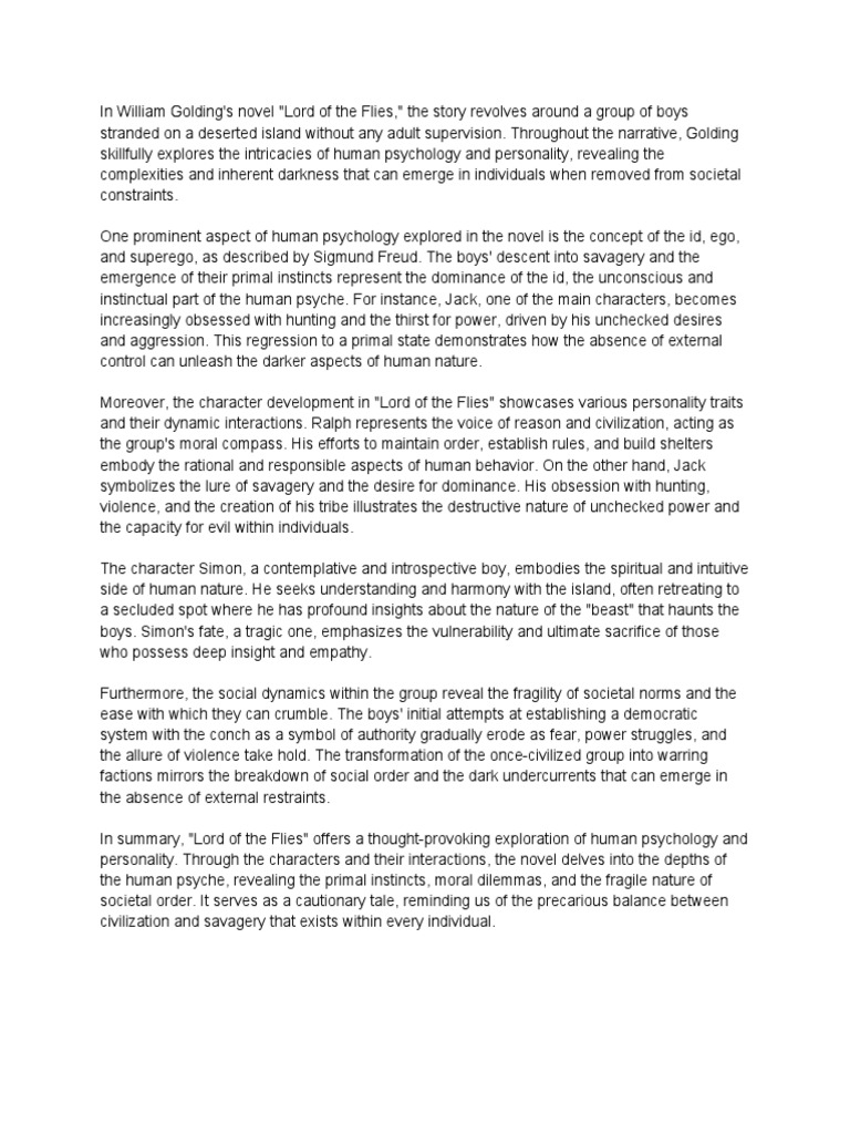 In William Golding's Novel - Lord of The Flies, - The Story Revolves ...