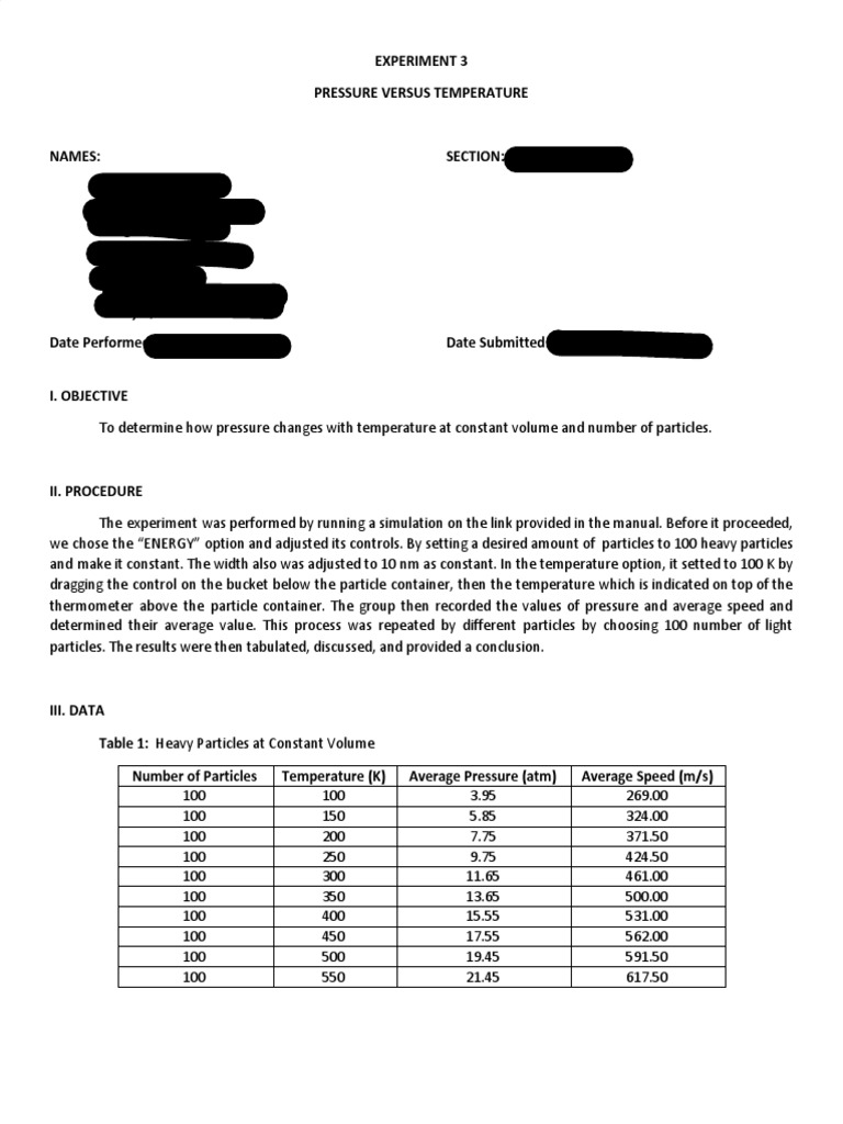 Experiment 3 Pressure Versus Temperature | PDF | Gases | Temperature