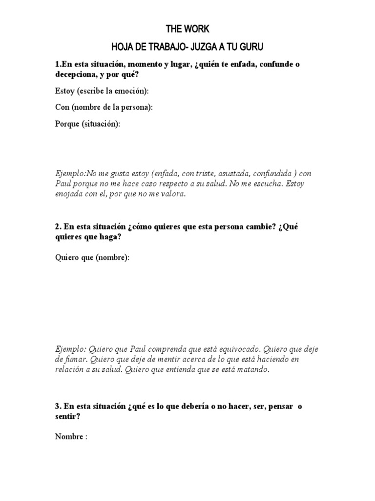 The Work Ejercicio Byron Katie | PDF | Pensamiento
