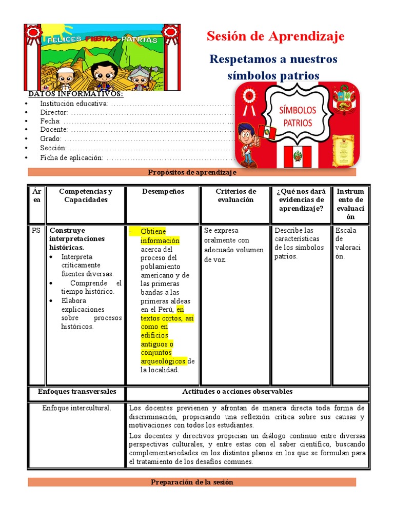 3° Sesión Día 1 PS Respetamos A Nuestros Símbolos Patrios Unidad 5 ...