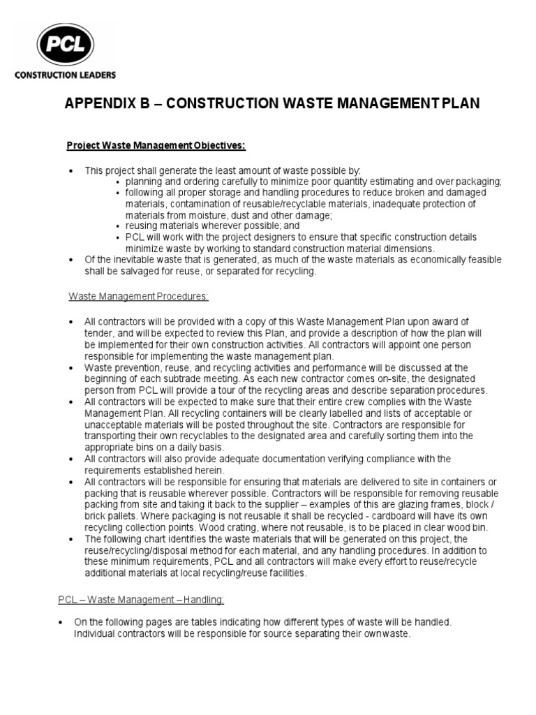 Construction Waste Management Plan | PDF | Recycling | Waste
