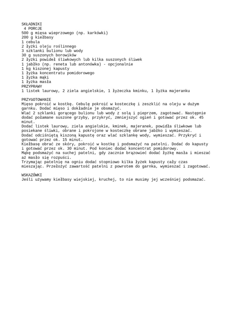 Przepis Na Bigos | PDF