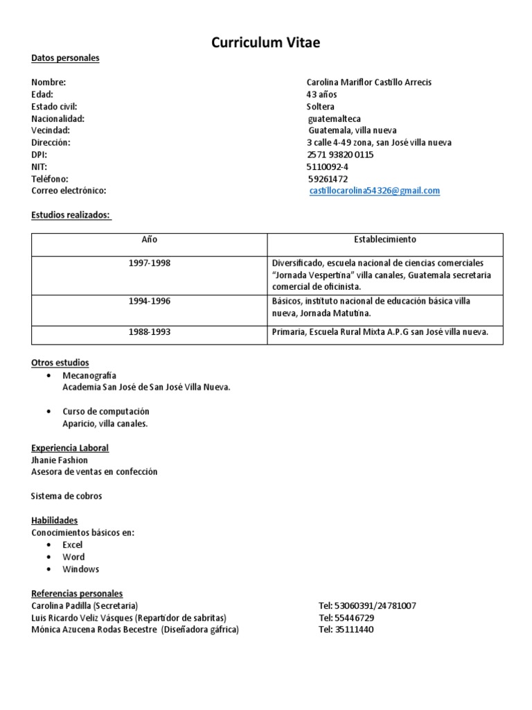Curriculum Vitae Carolina Castillo | PDF