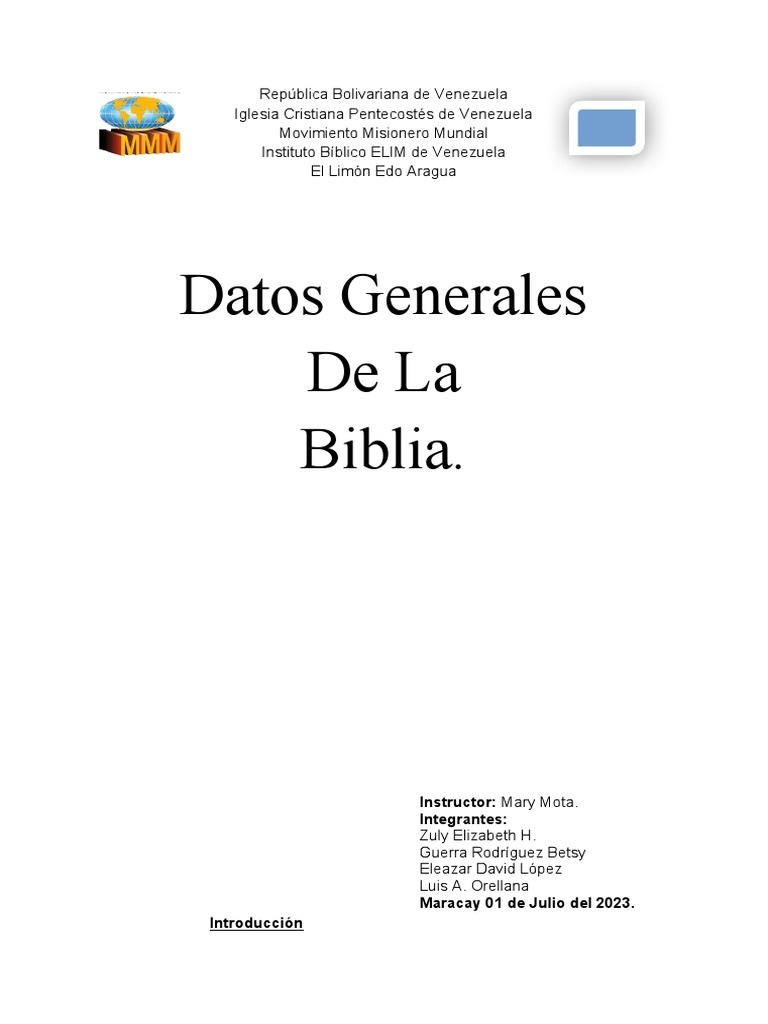 Datos Generales de La Biblia Trabajo | PDF | Biblia | Viejo Testamento