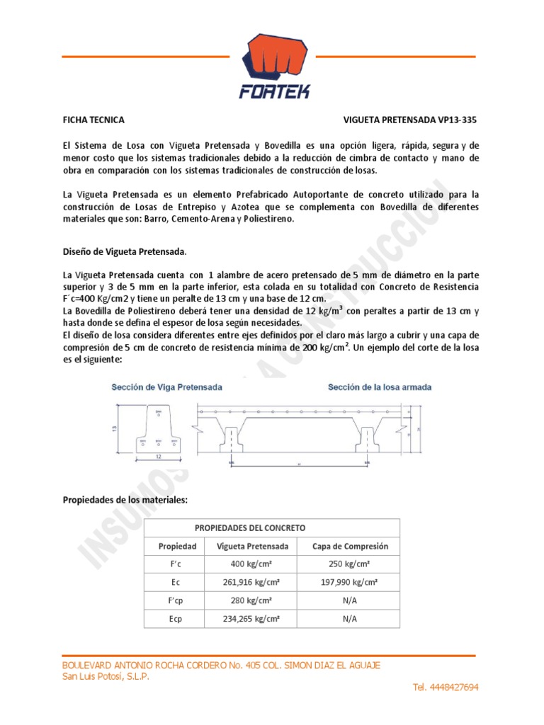 Ficha Tecnica VP13 Fortek | PDF | Hormigón | Ingeniería de Edificación