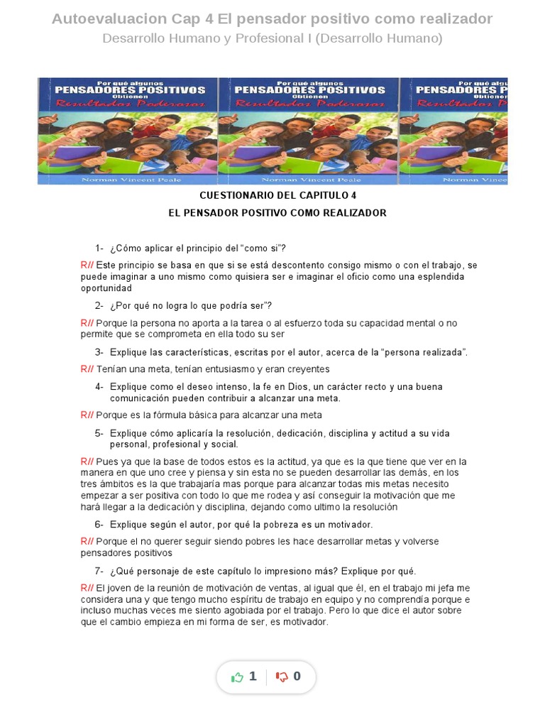 Autoevaluacion Cap 4 El Pensador Positivo Como Realizador - Compress | PDF