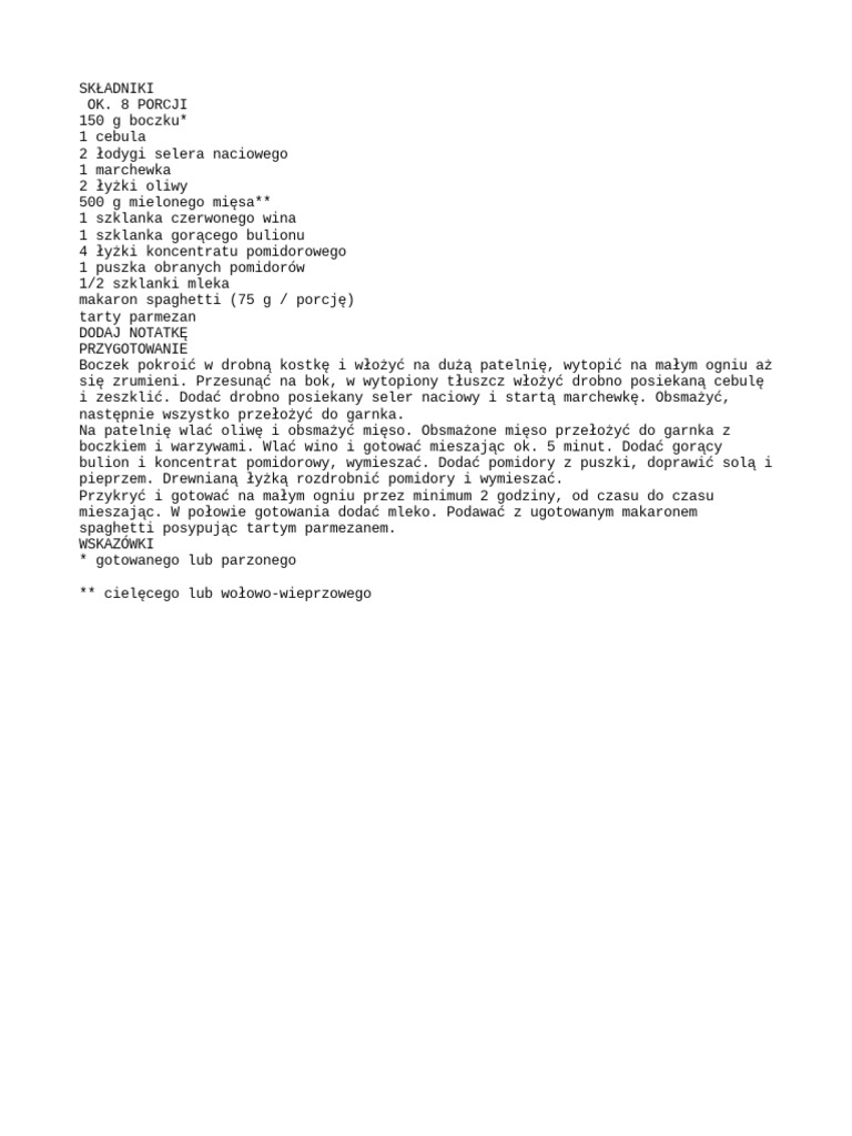 Przepis Na Spaghetti | PDF