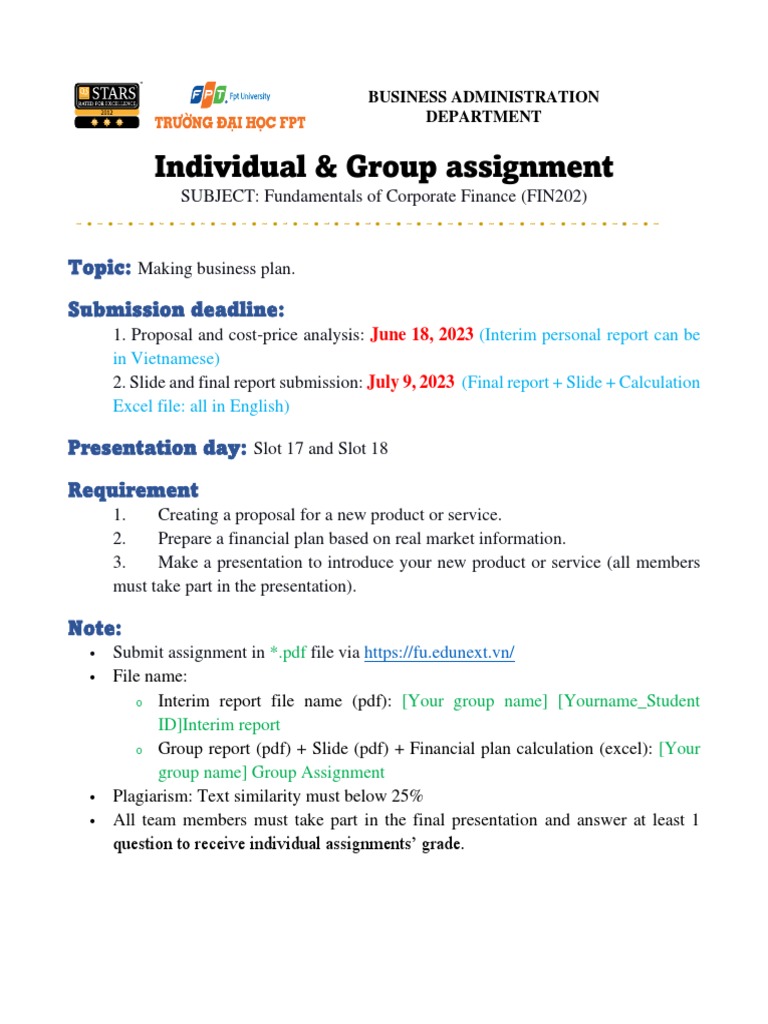 FIN202-SU2023-Group & Individual Assignment | PDF