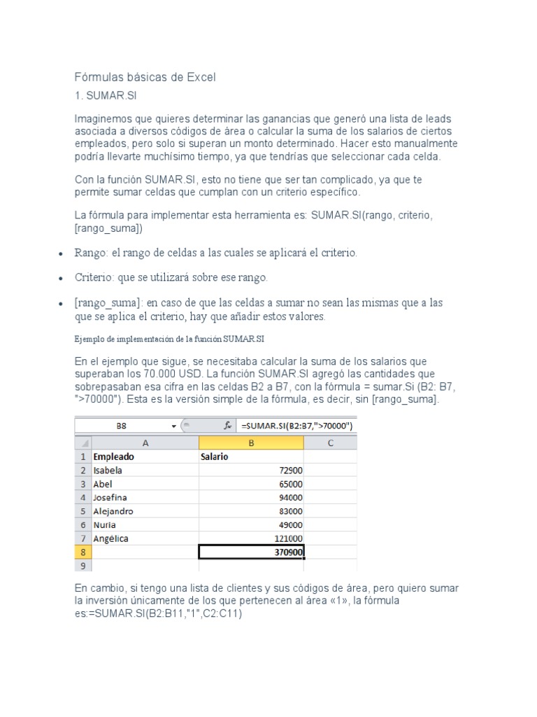 Fórmulas Básicas de Excel | PDF | Hoja de cálculo | Microsoft Excel