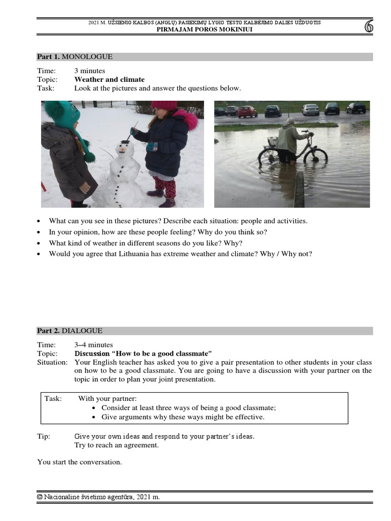 Weather Discussion Task for Students | PDF