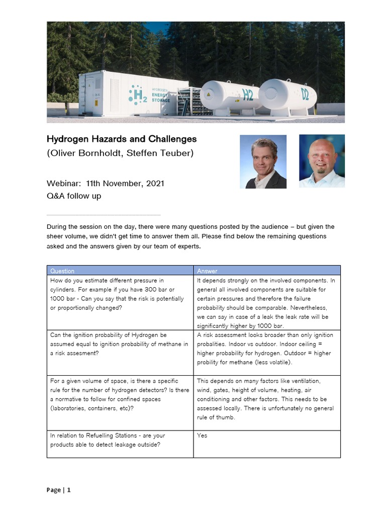 H2 Safety Q and A Feedback Webinar1 EN | PDF | Leak | Hydrogen