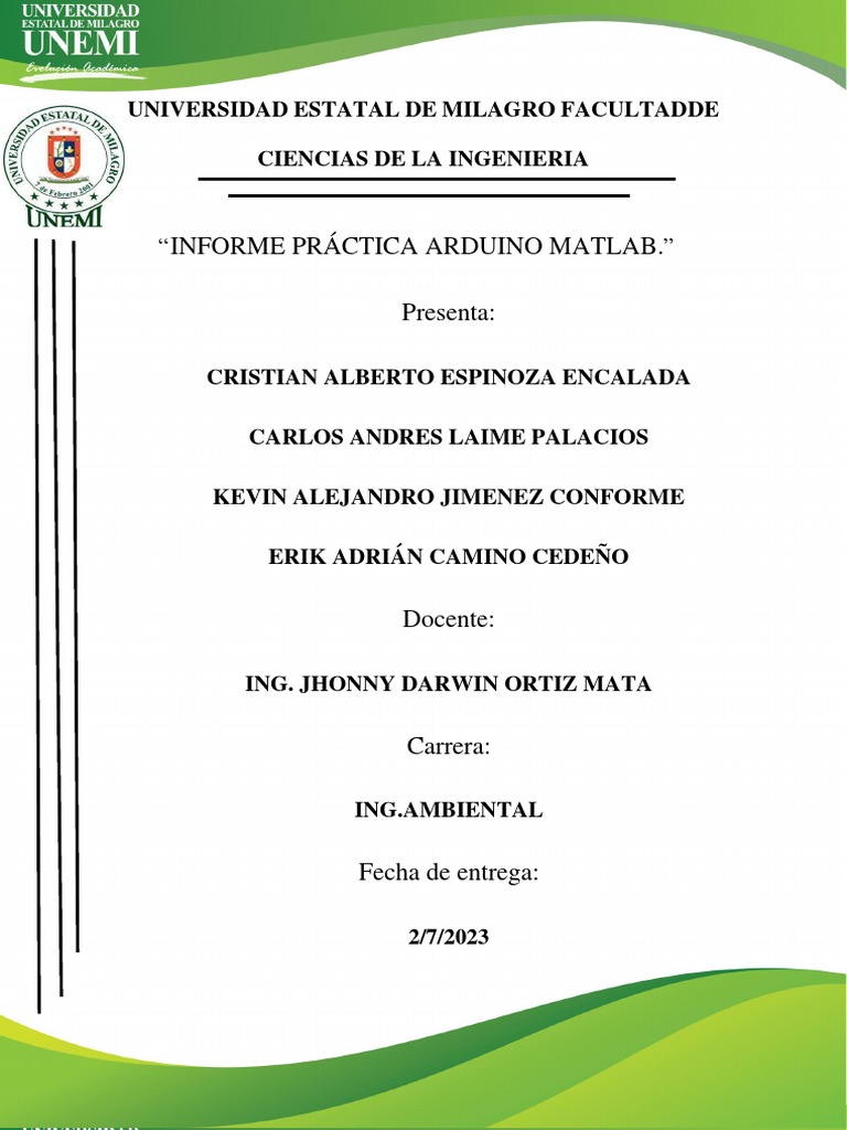 Taller PrÁctica Arduino MatlabmodelizaciÓn Y Matematicasgrupo8 Pdf Arduino Matlab 1882