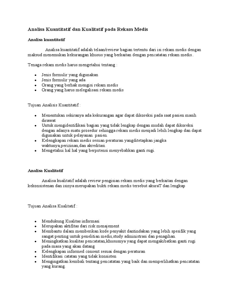 Analisa Kuantitatif Dan Kualitatif Pada Rekam Medis | PDF