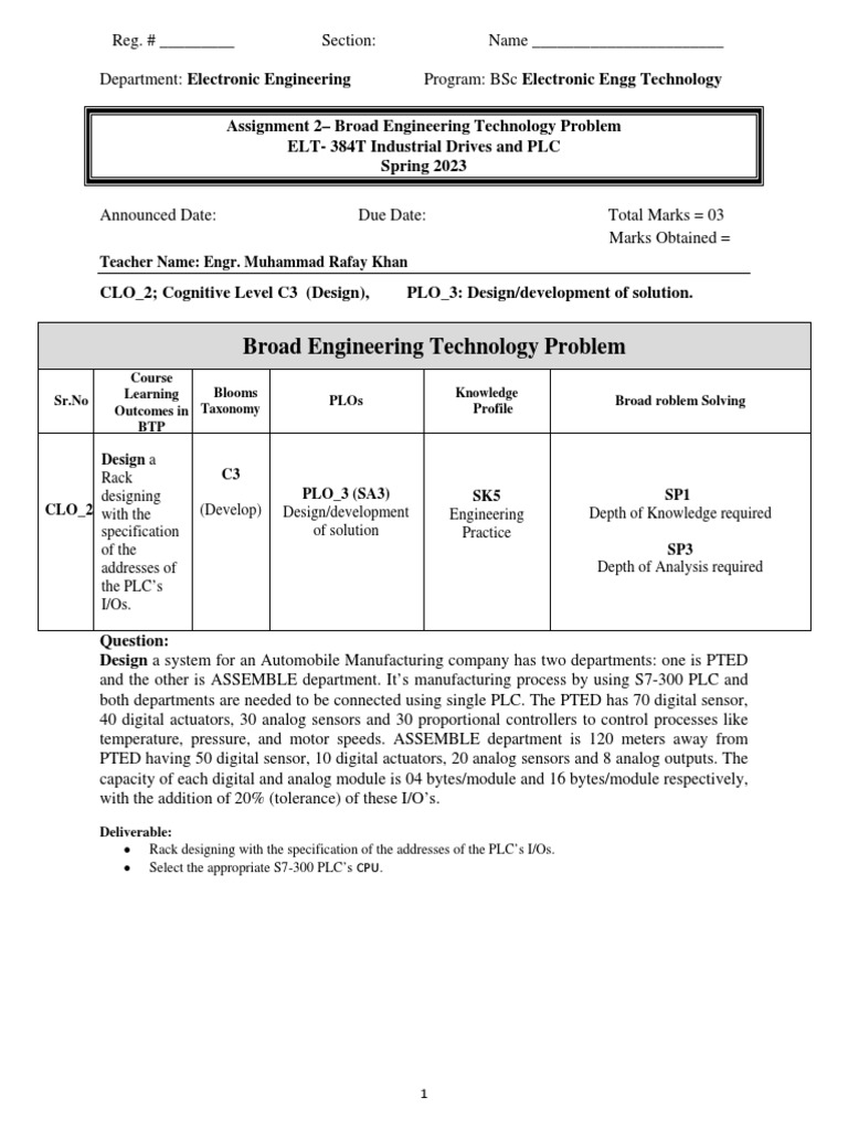 Idandplc Assignment 02 Betp Spring 2023 Pdf Programmable Logic Controller Engineering 
