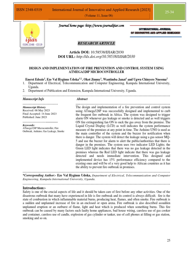 Design and Implementation of Fire Prevention and Control System Using ... Design and Implementation of Fire Prevention and Control System Using ...