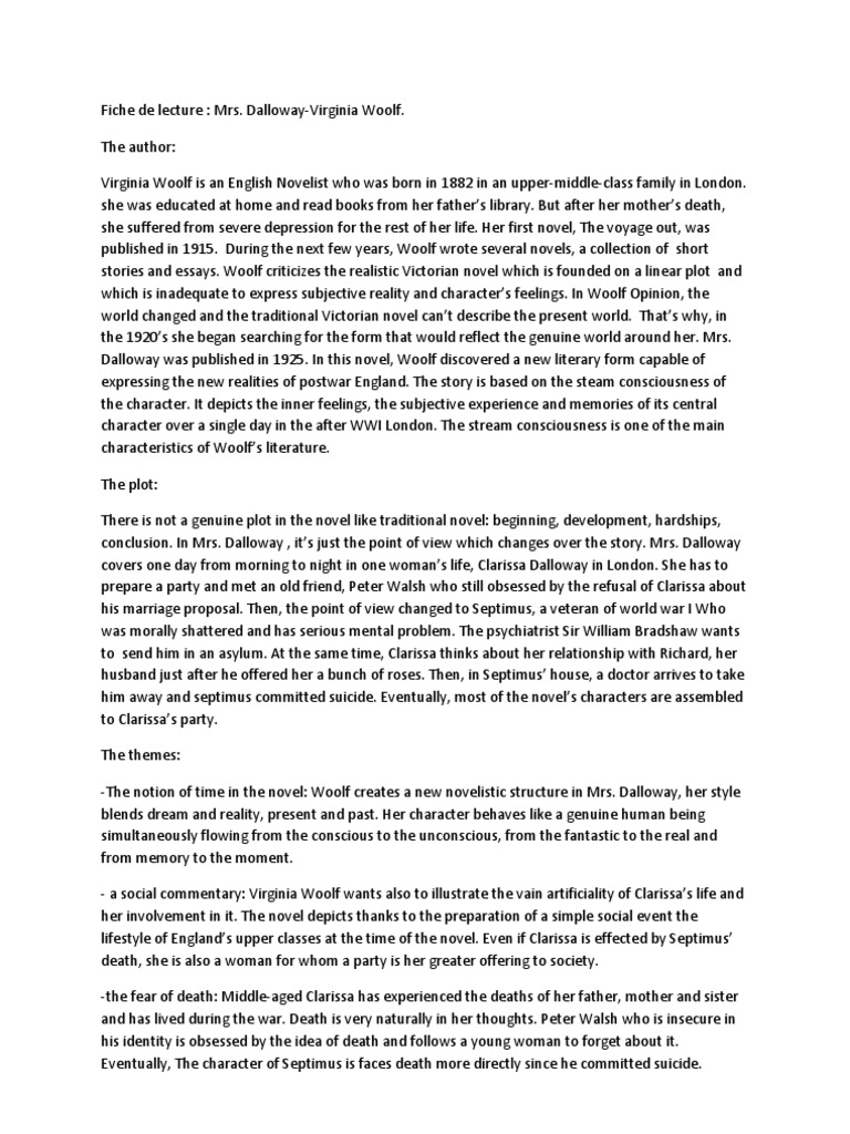 Analysis of Mrs. Dalloway by Woolf | PDF | Mrs Dalloway | Virginia Woolf