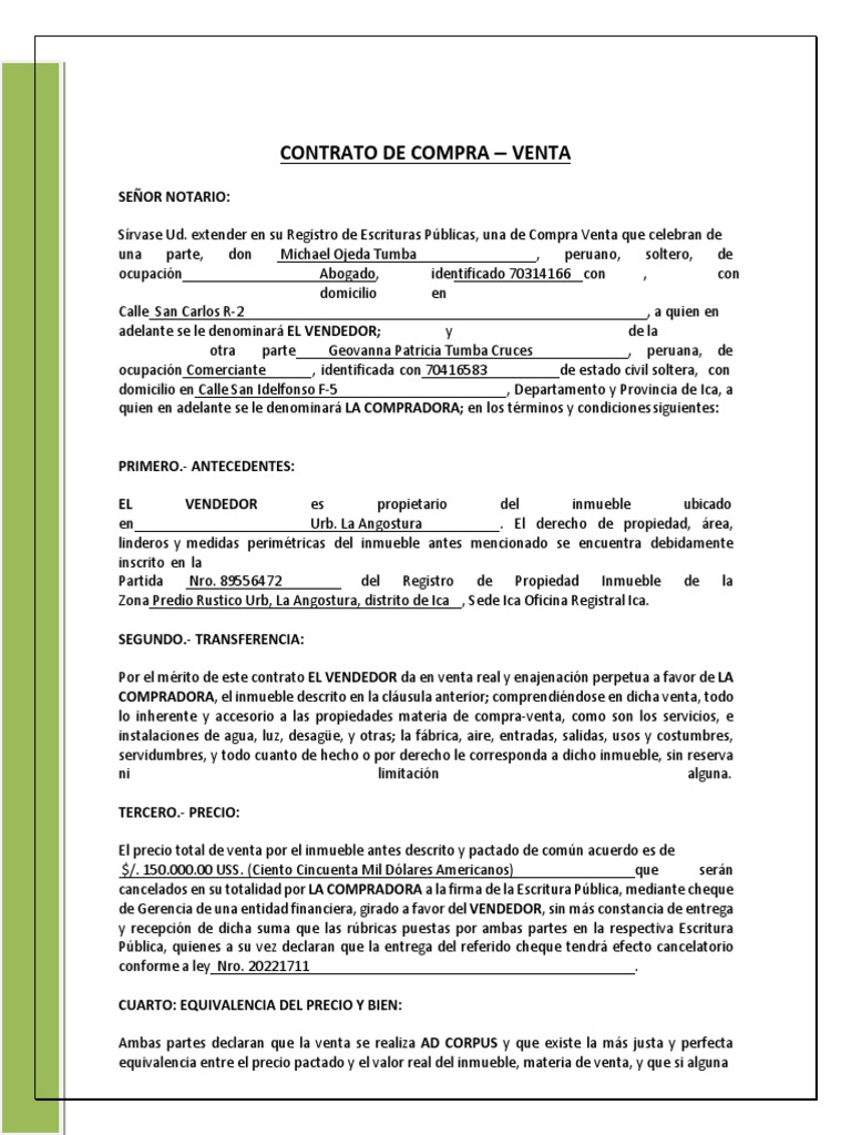 Modelo-De-Contrato-De-Compraventa Michael Ojeda Tumba | PDF | Ley común ...