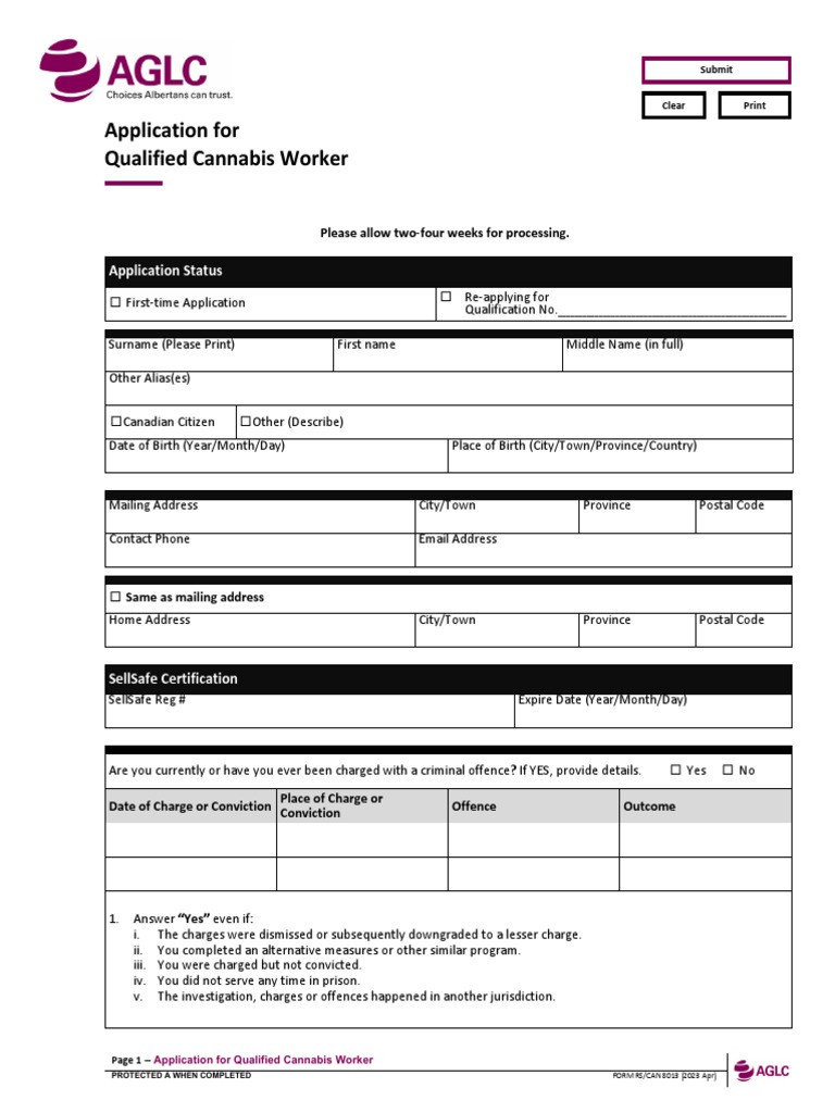 Qualified Cannabis Worker Application Form | PDF | Criminal Record ...