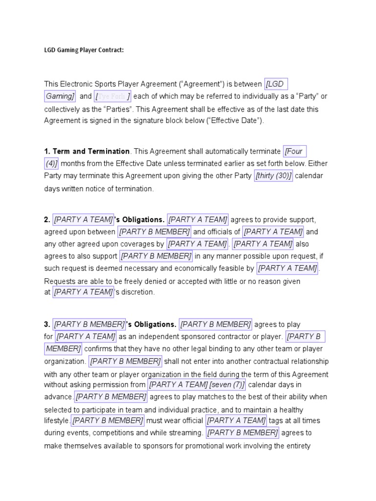LGD Gaming Player Contract Tye Forli | PDF | Business Law | Civil Law (Legal System)