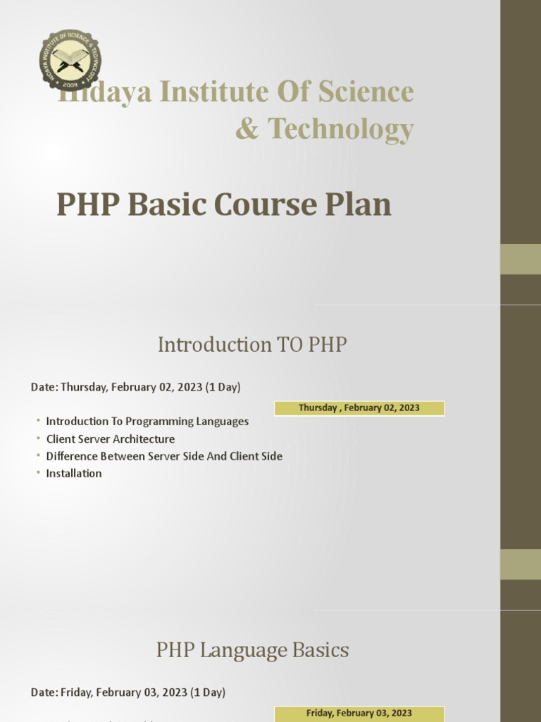 PHP Basic Course Outline 2023 | PDF | Databases | Php
