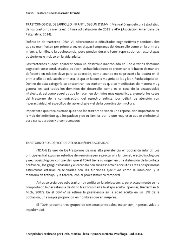 Trastornos Del Desarrollo Infantil Segun DSM V | PDF | Desorden hiperactivo y deficit de ...