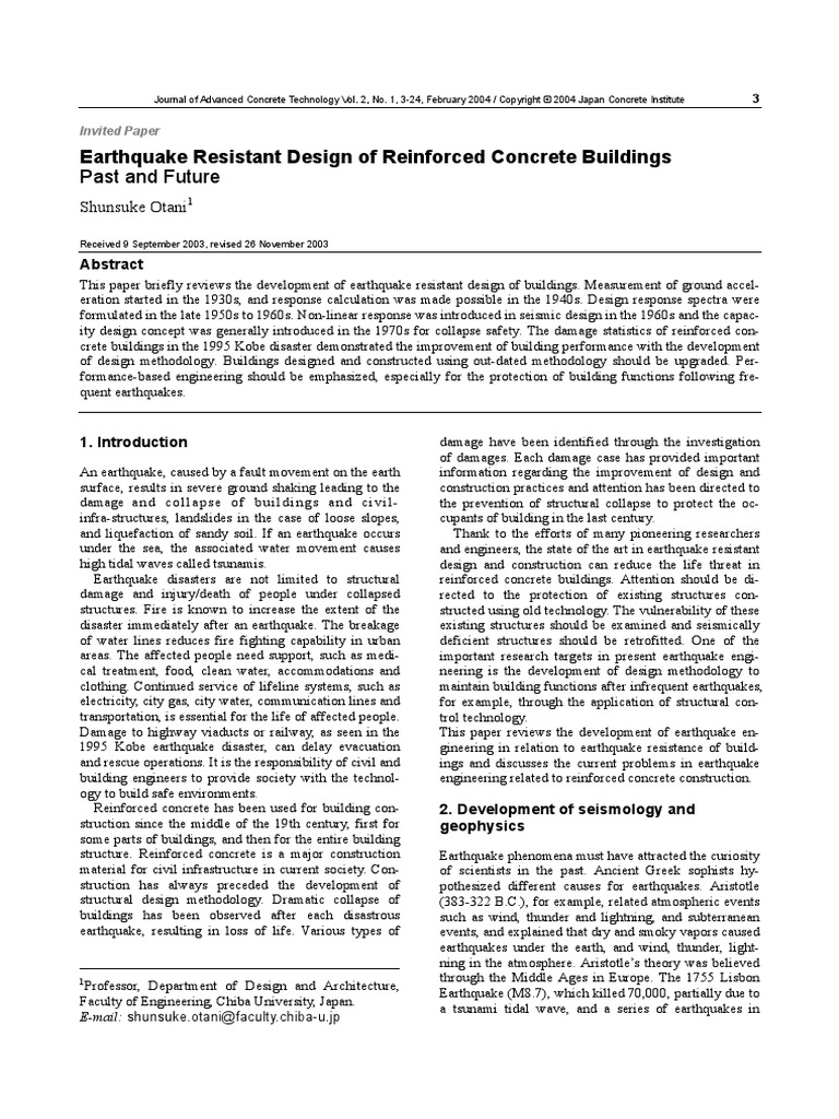 Past and Future: Earthquake Resistant Design of Reinforced Concrete Buildings | PDF ...
