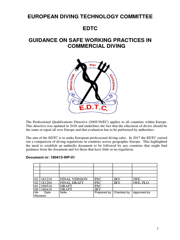 WP 01 Guidance Safe Work | PDF | Scuba Diving | Underwater Diving