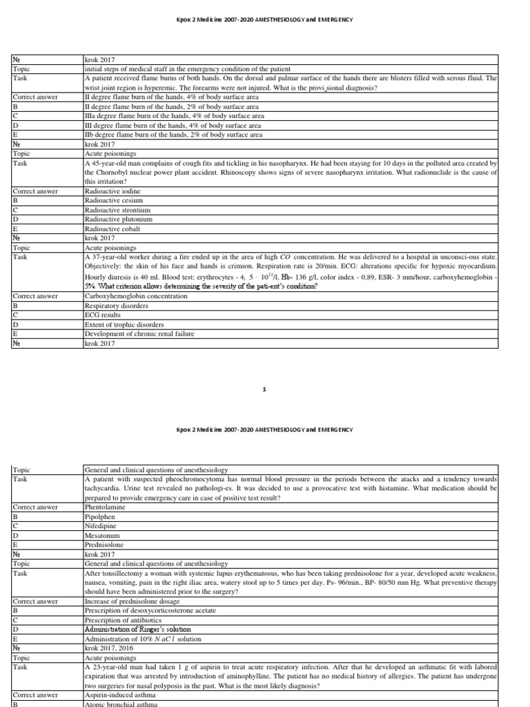 Information MSQ KROK 2 Medicine 2007 2020 ANESTHESIOLOGYEMERGENCY | PDF | Cardiopulmonary ...