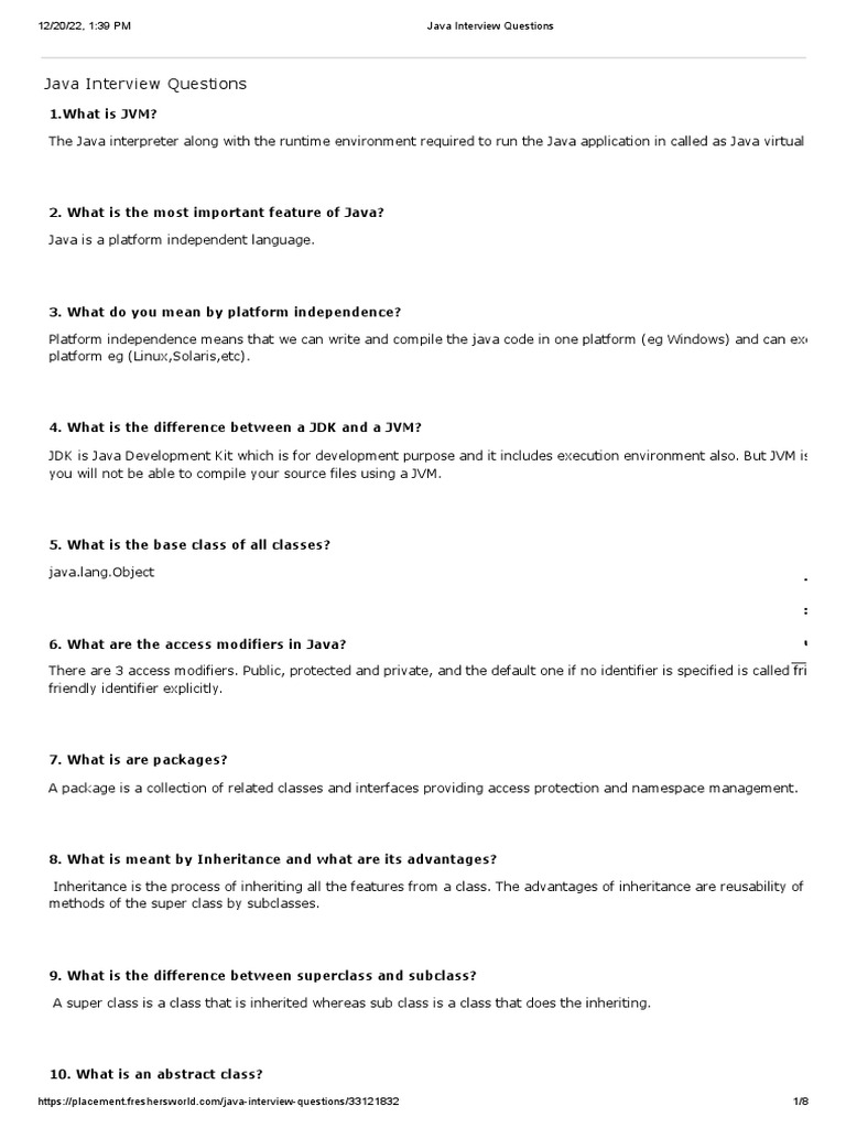 Java Interview Questions | PDF | Inheritance (Object Oriented ... Java Interview Questions | PDF | Inheritance (Object Oriented ...