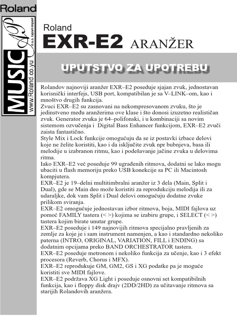 Roland Exr E2 Upustvo Na Srpskom | PDF