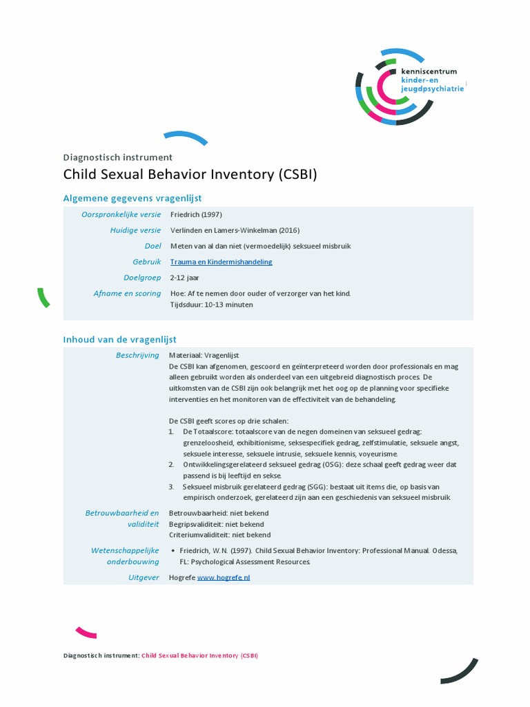 Child Sexual Behavior Inventory CSBI | PDF