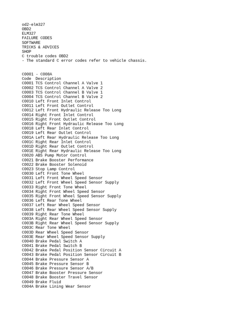 C Car Codes | PDF | Brake | Anti Lock Braking System