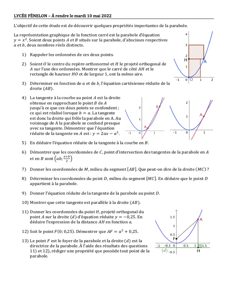 Propriétés de la Parabole en Mathématiques | PDF