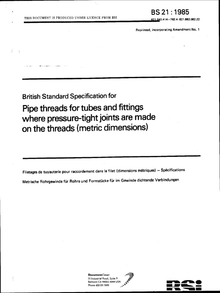 BS 21-1985 Pipe Threads | PDF