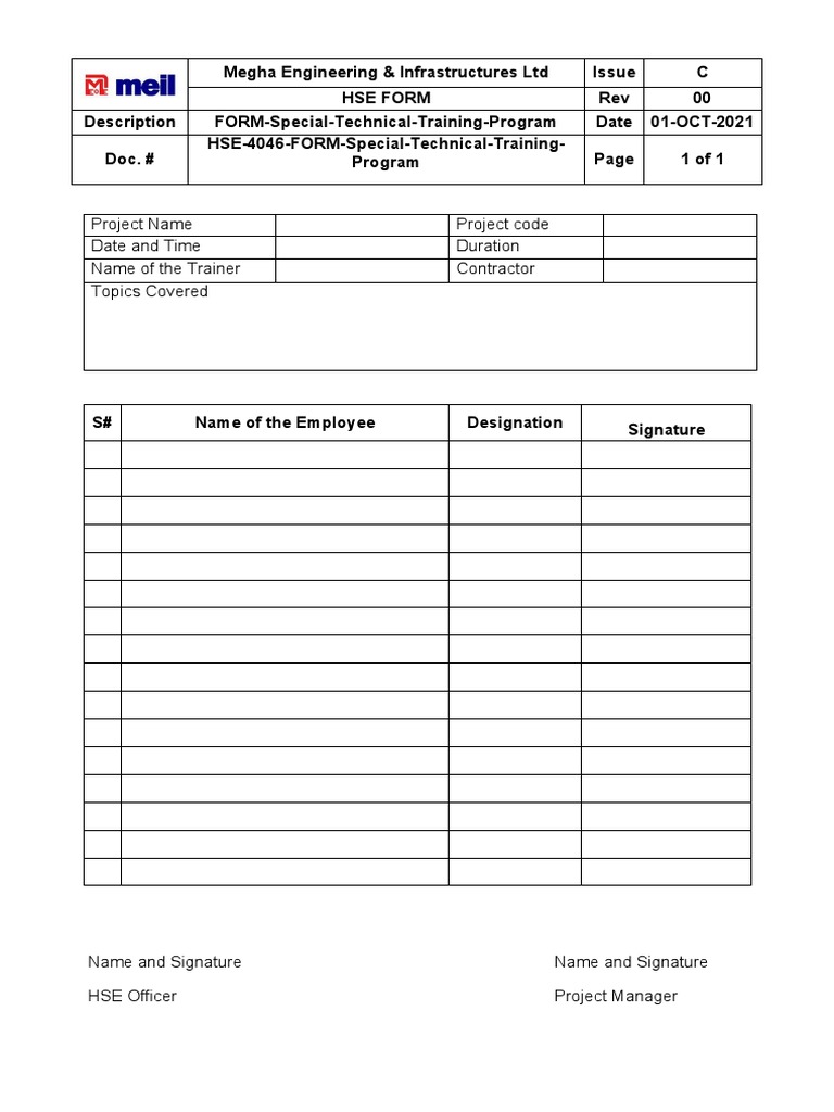 HSE 4046 FORM Special Technical Training Program 00 | PDF