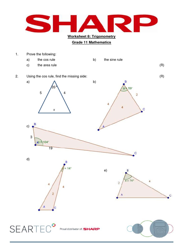 Worksheet 8 Trigonometry Grade 11 Mathematics | PDF | Triangle ...