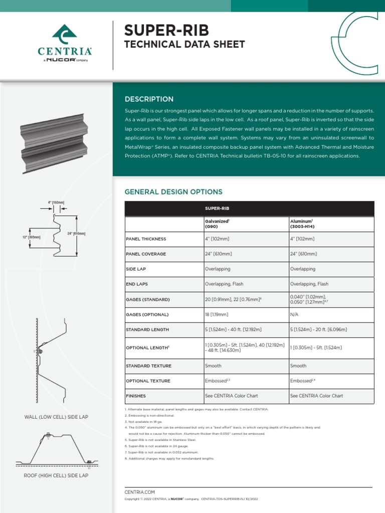 Centria-Super Rib-Tech Data Sheet | PDF | Secondary Sector Of The Economy | Building Engineering