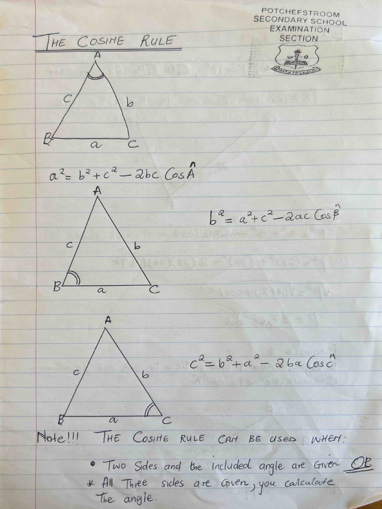 Cosine Rule Grade 11 | PDF