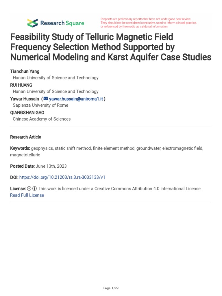 Feasibility Study of Telluric Magnetic Field Frequency Selection Method ...