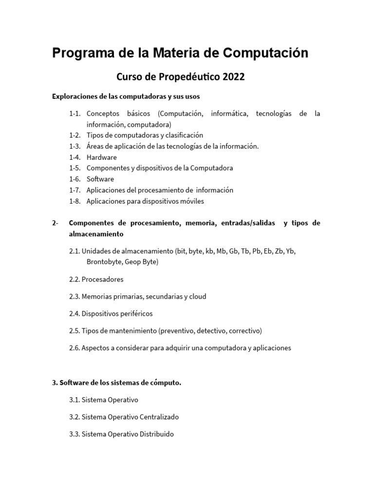 Programa Computación | PDF | Informática | Sistema operativo